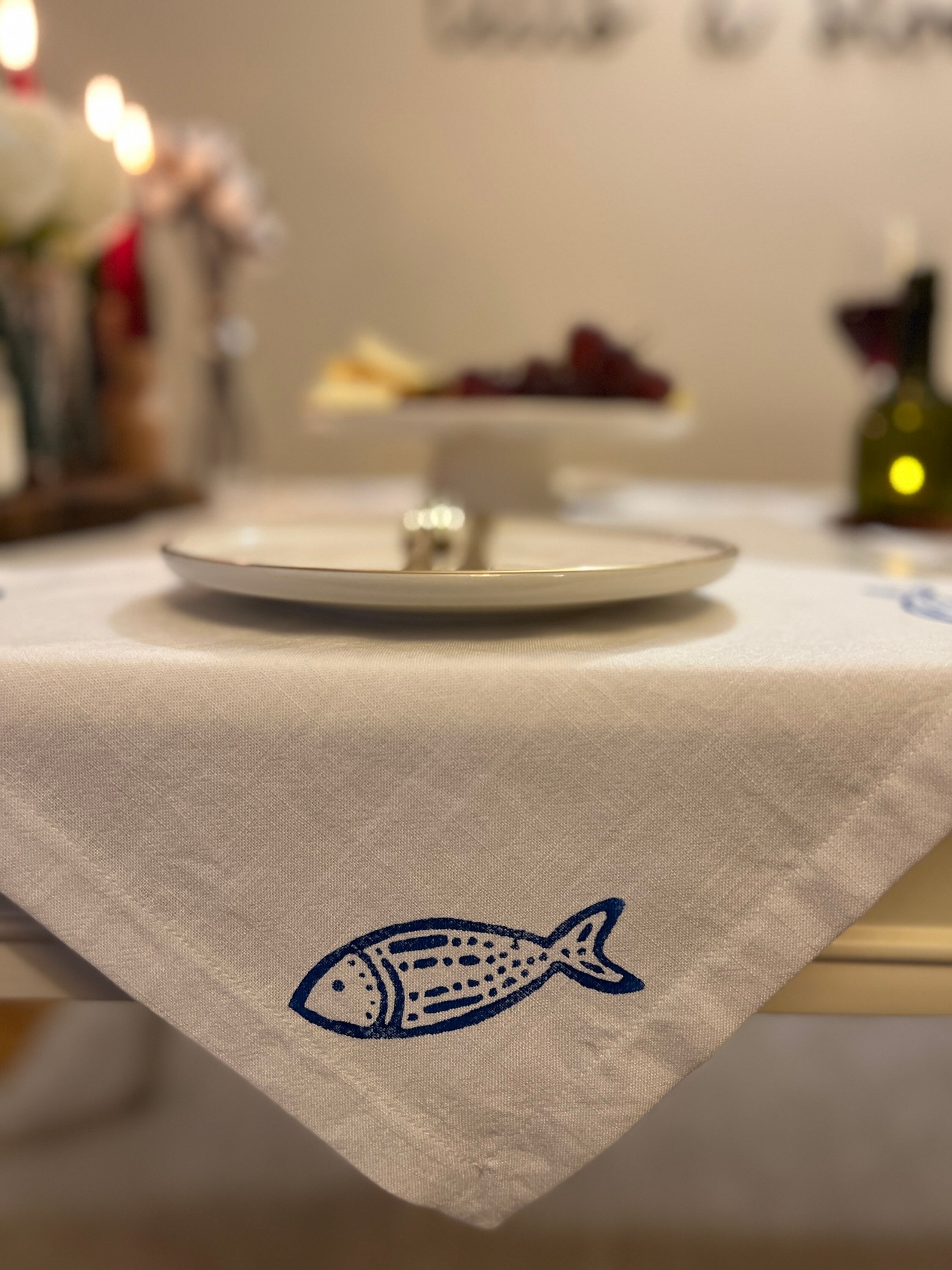 Table Decor Set of 2 Fish Pattern and Checkered Double Side - Etsy