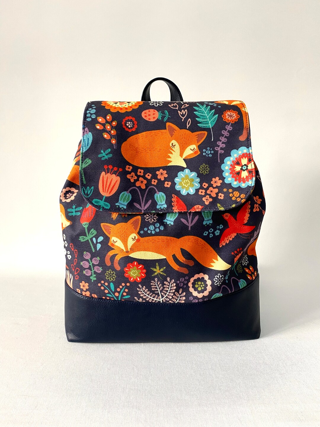 Fox Lover Backpack, Navy Blue Traveler Bag, Forest Fox Backpack, Comfortable Ergonomic Nursery ...