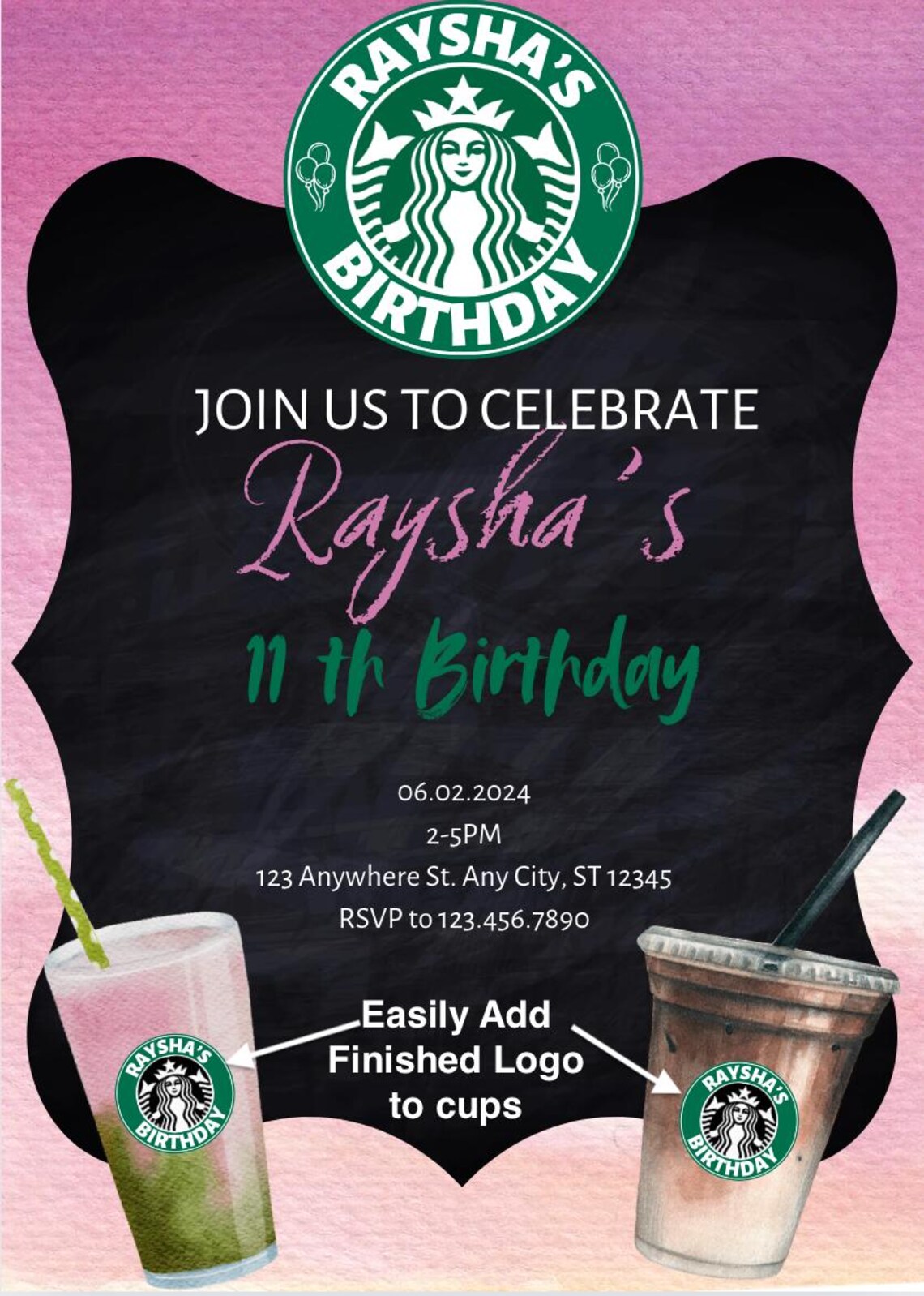 Starbucks Custom Birthday Invitation | Birthday Invitation | Starbucks ...