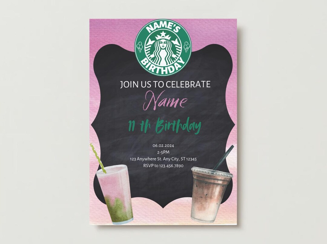 Starbucks Custom Birthday Invitation | Birthday Invitation | Starbucks ...