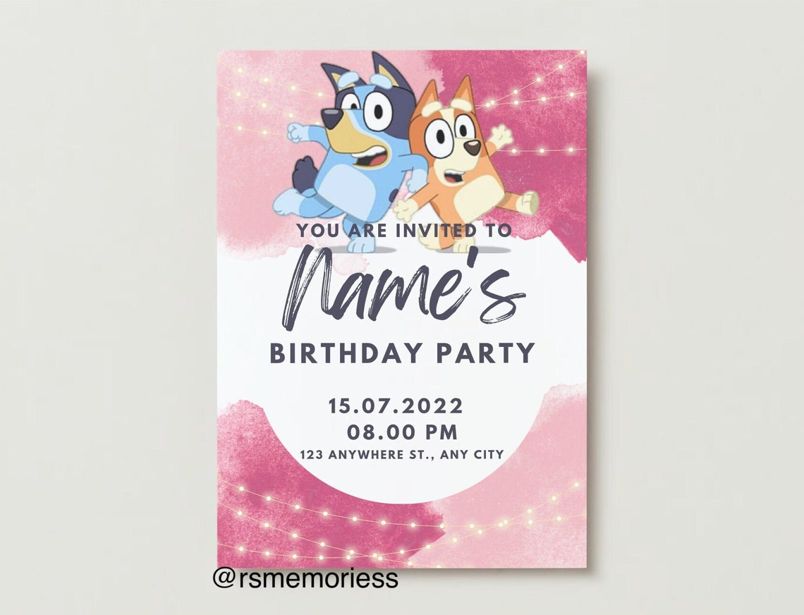 Bluey Girl Birthday Invitation | Birthday Invitation | Bluey Birthday ...