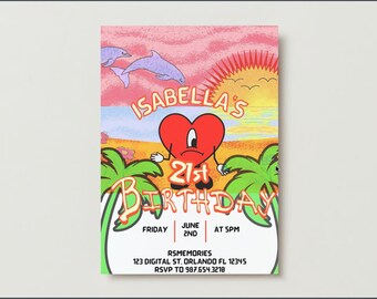 Digital Bad Bunny Birthday Invitation - Etsy