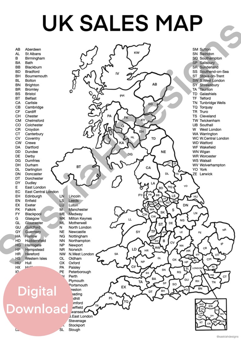 UK Postcode Sales Map DIGITAL DOWNLOAD, Small Business Tracker, Sales ...