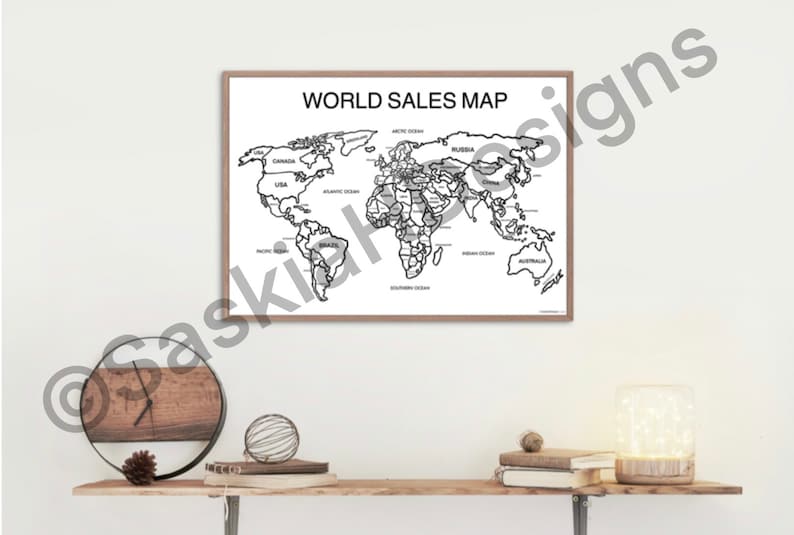 WORLD Sales Map DIGITAL DOWNLOAD, Small Business Tracker, Sales Tracker ...
