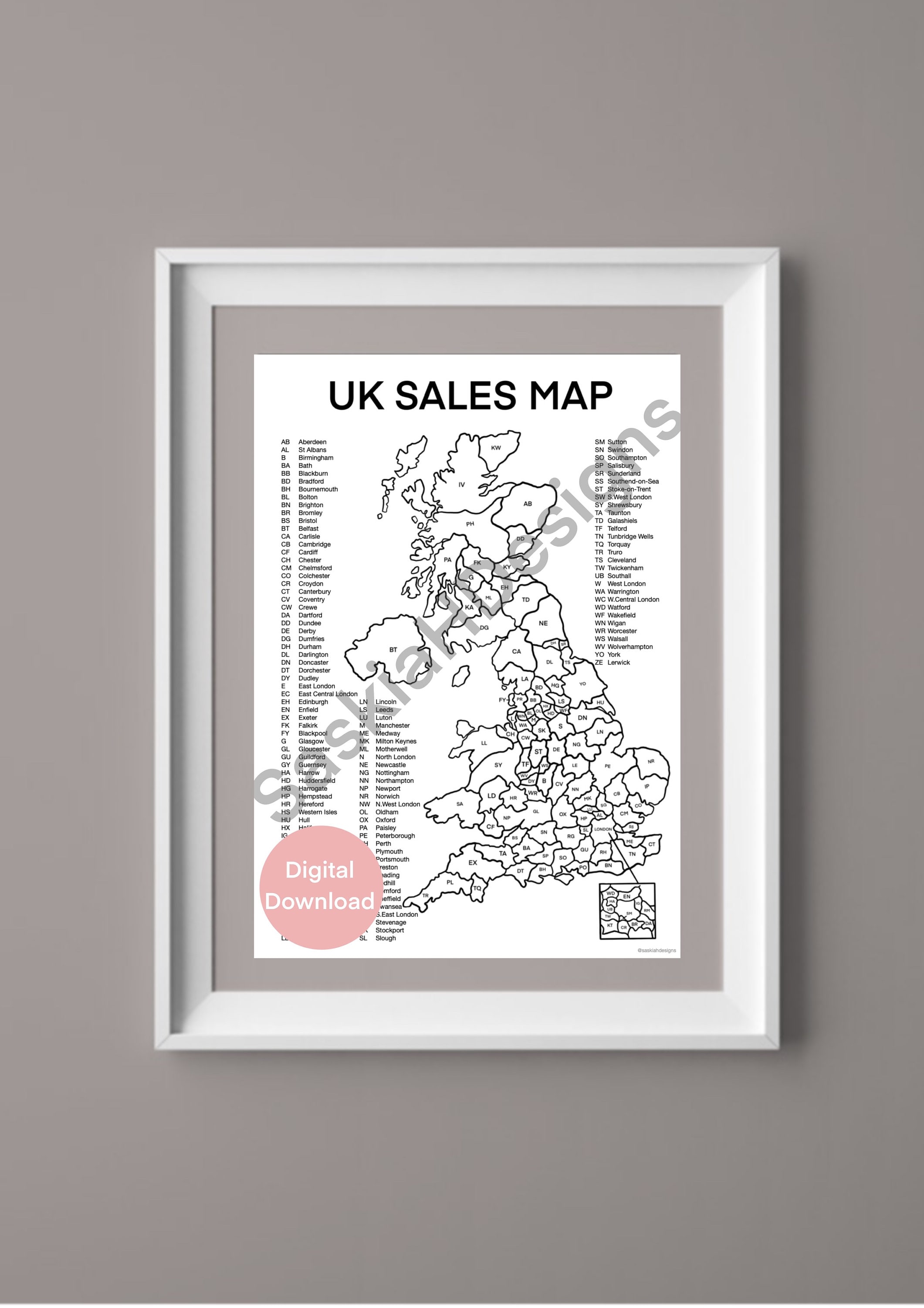 UK Postcode Sales Map DIGITAL DOWNLOAD, Small Business Tracker, Sales ...