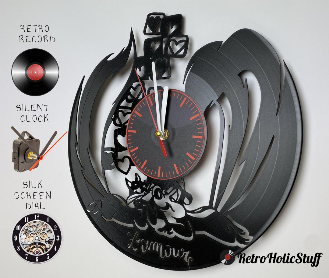Handcrafted Pepe Le Pew Cartoon Skunk Vinyl Clock - Funky Record Wall ...