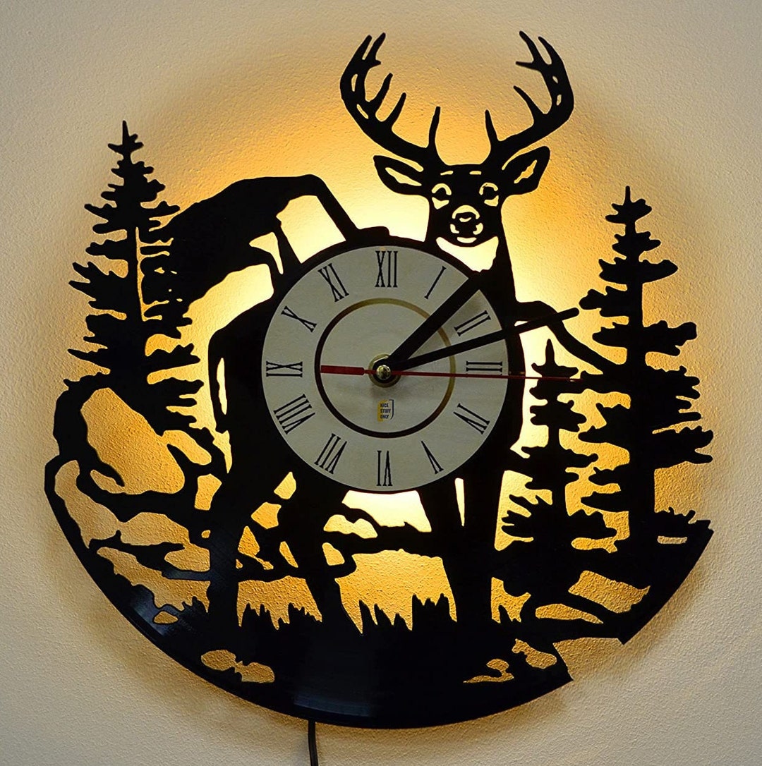 Rustic Deer Lamp - Vinyl Record Clock With LED Lights - Unique Wall ...