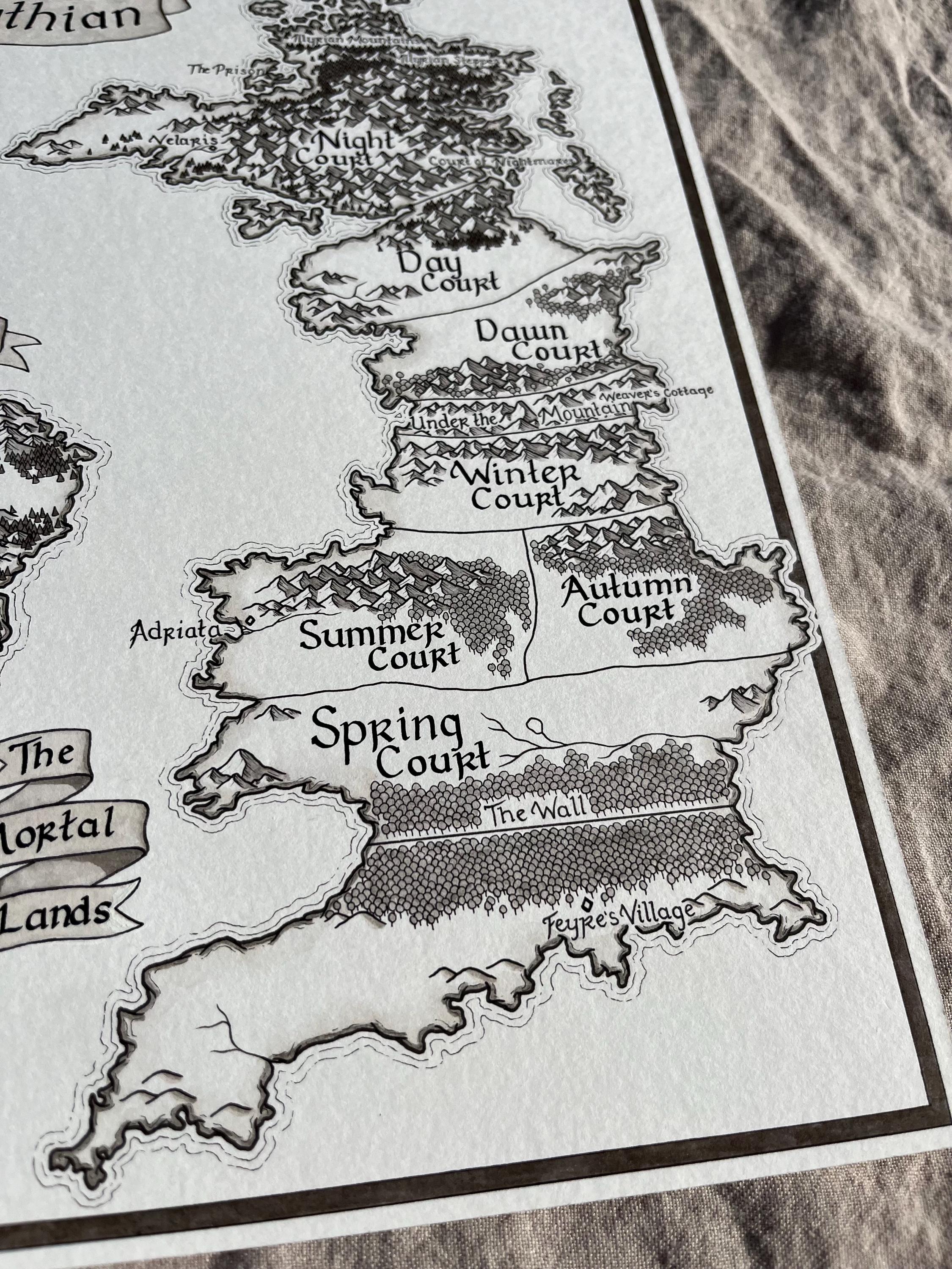 Print of Hand Drawn Prythian Map, ACOTAR, Hand Drawn Fantasy Map ...