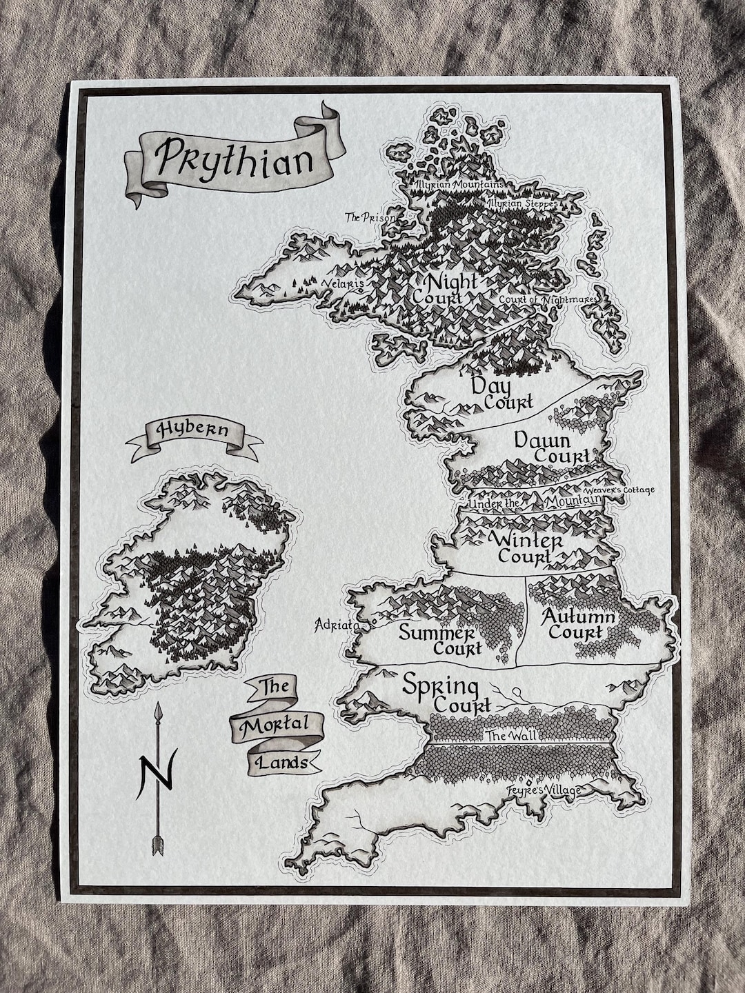 Print of Hand Drawn Prythian Map, ACOTAR, Hand Drawn Fantasy Map ...