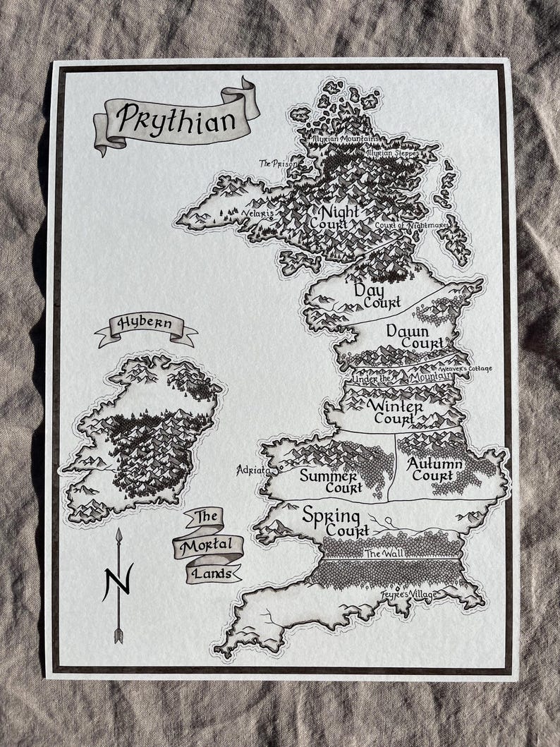 Print of Hand Drawn Prythian Map, ACOTAR, Hand Drawn Fantasy Map ...