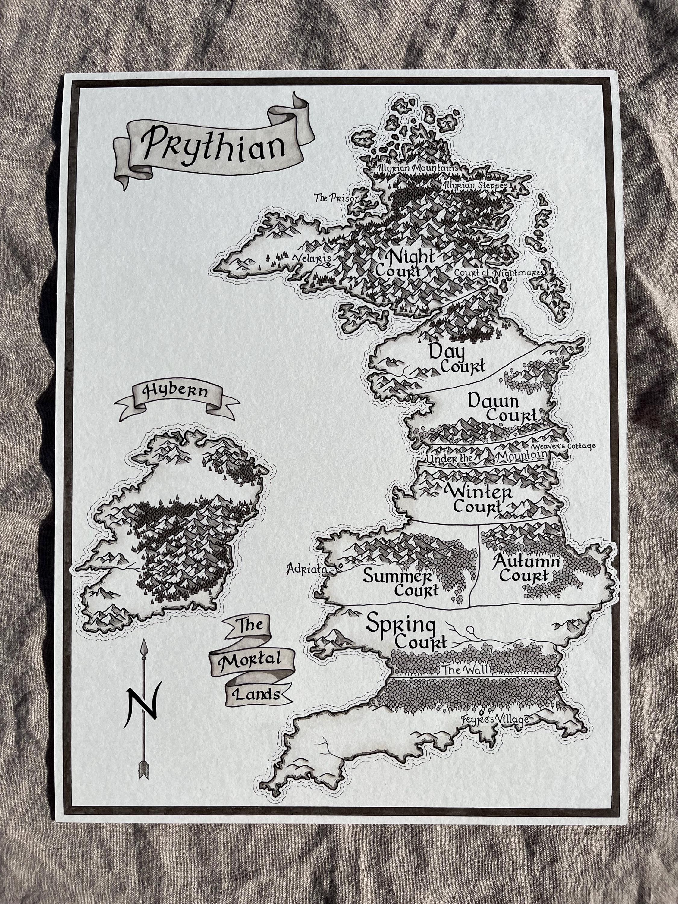 Prythian Map Print, Hand-drawn ACOTAR Art, Fantasy Wall Decor - Etsy