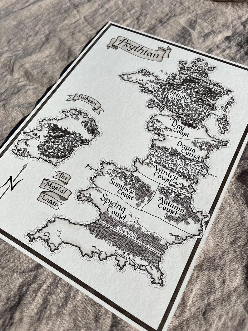 Print of Hand Drawn Prythian Map, ACOTAR, Hand Drawn Fantasy Map ...