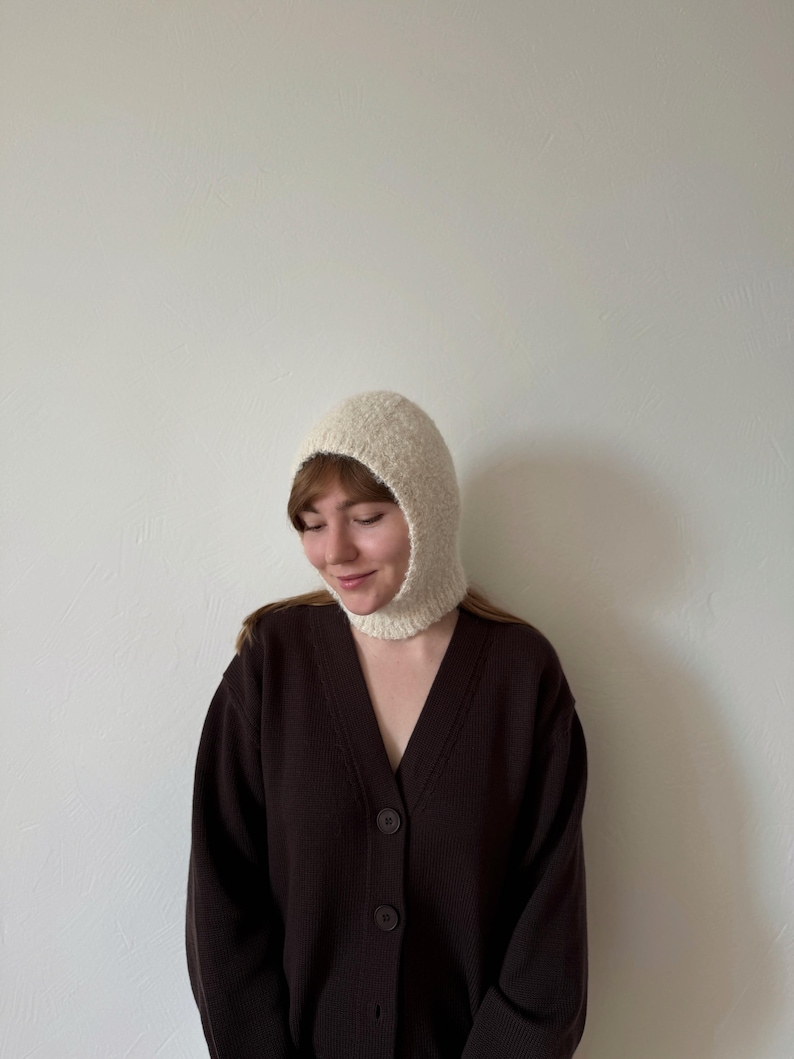 Boucle Hand Knitted Alpaca Wool White Balaclava Hood - Etsy