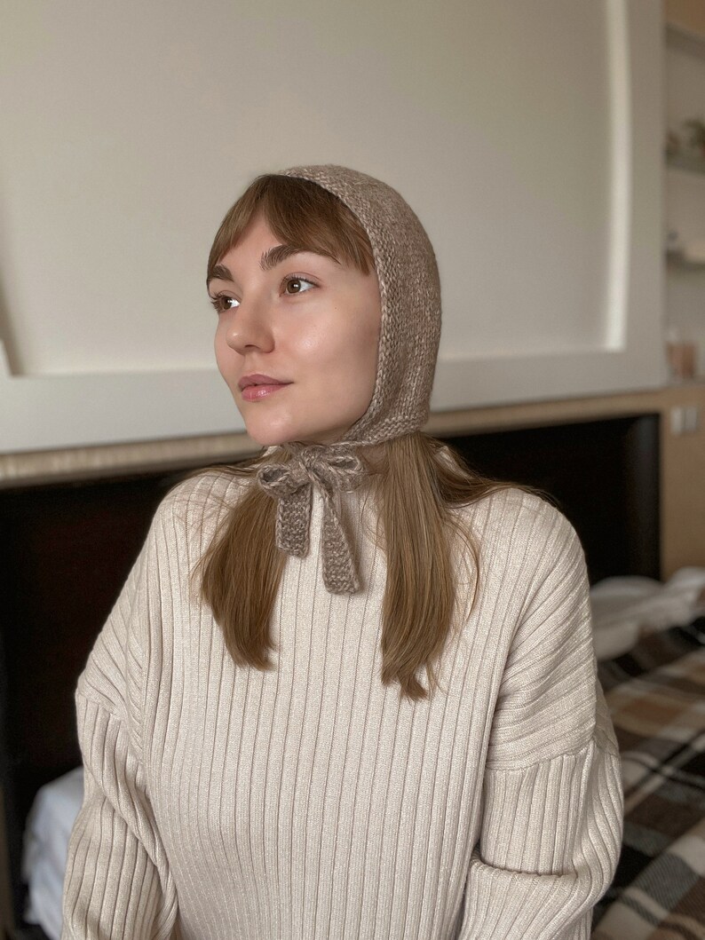 Knit Fluffy Adult Bonnet, Alpaca Wool Ear Flap Hat, Feminine Vintage ...