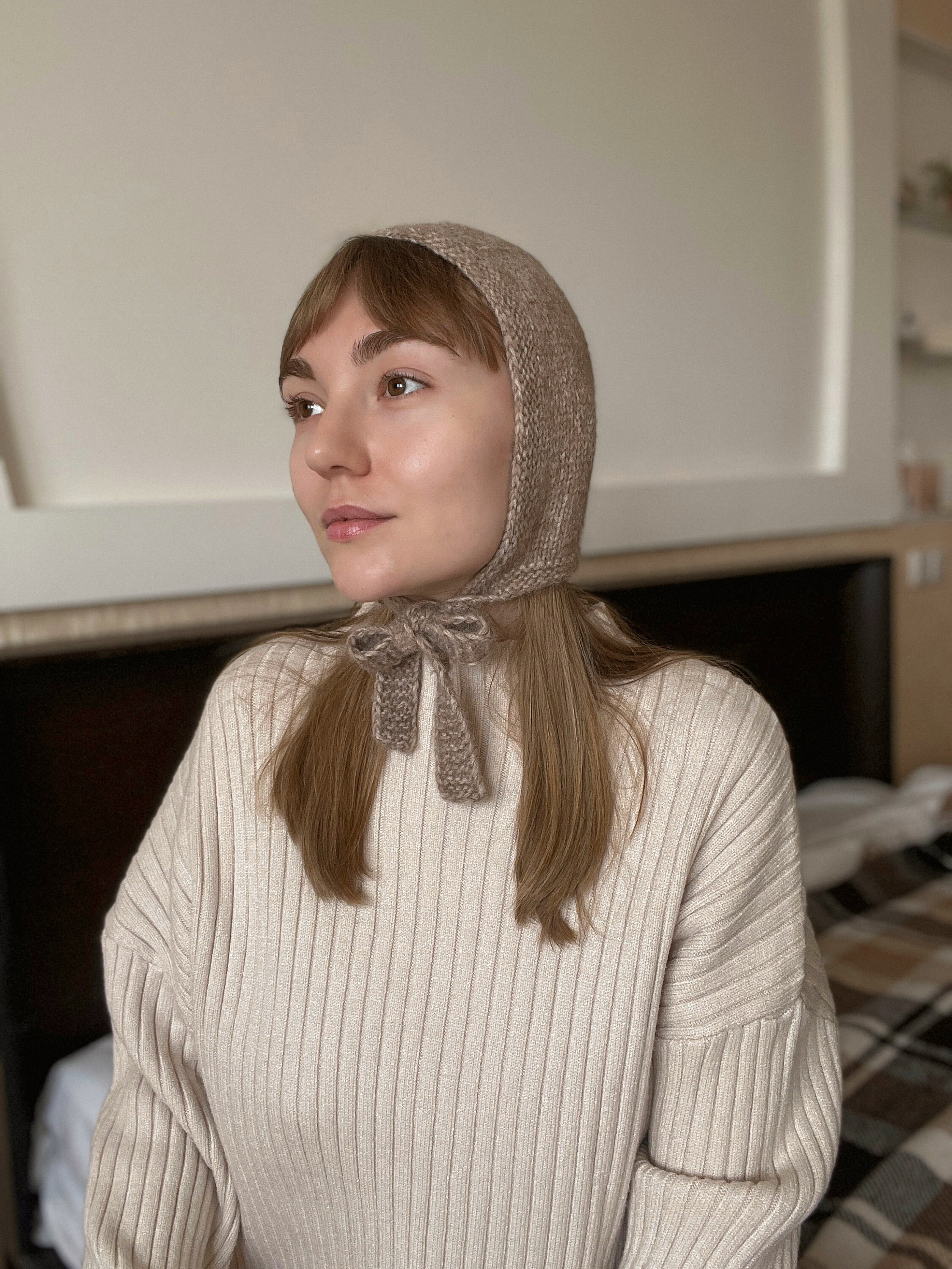 Knit Fluffy Adult Bonnet, Alpaca Wool Ear Flap Hat, Feminine Vintage ...