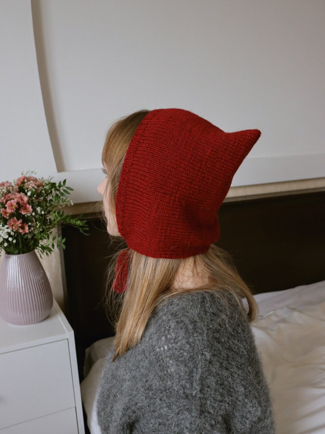 Hand Knit Adult Bonnet, Wool Ear Flap Hat, Pixie Hood - Etsy