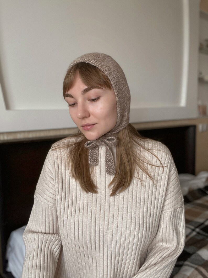 Knit Fluffy Adult Bonnet, Alpaca Wool Ear Flap Hat, Feminine Vintage ...