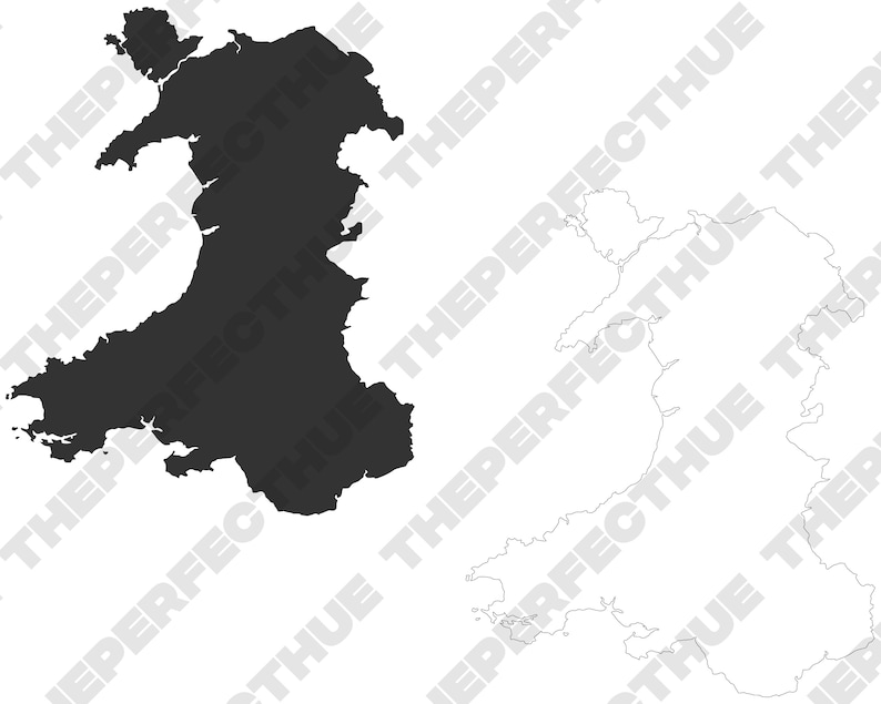 Map of Wales Silhouette and Outline Vector, Wales Svg, Black and White ...