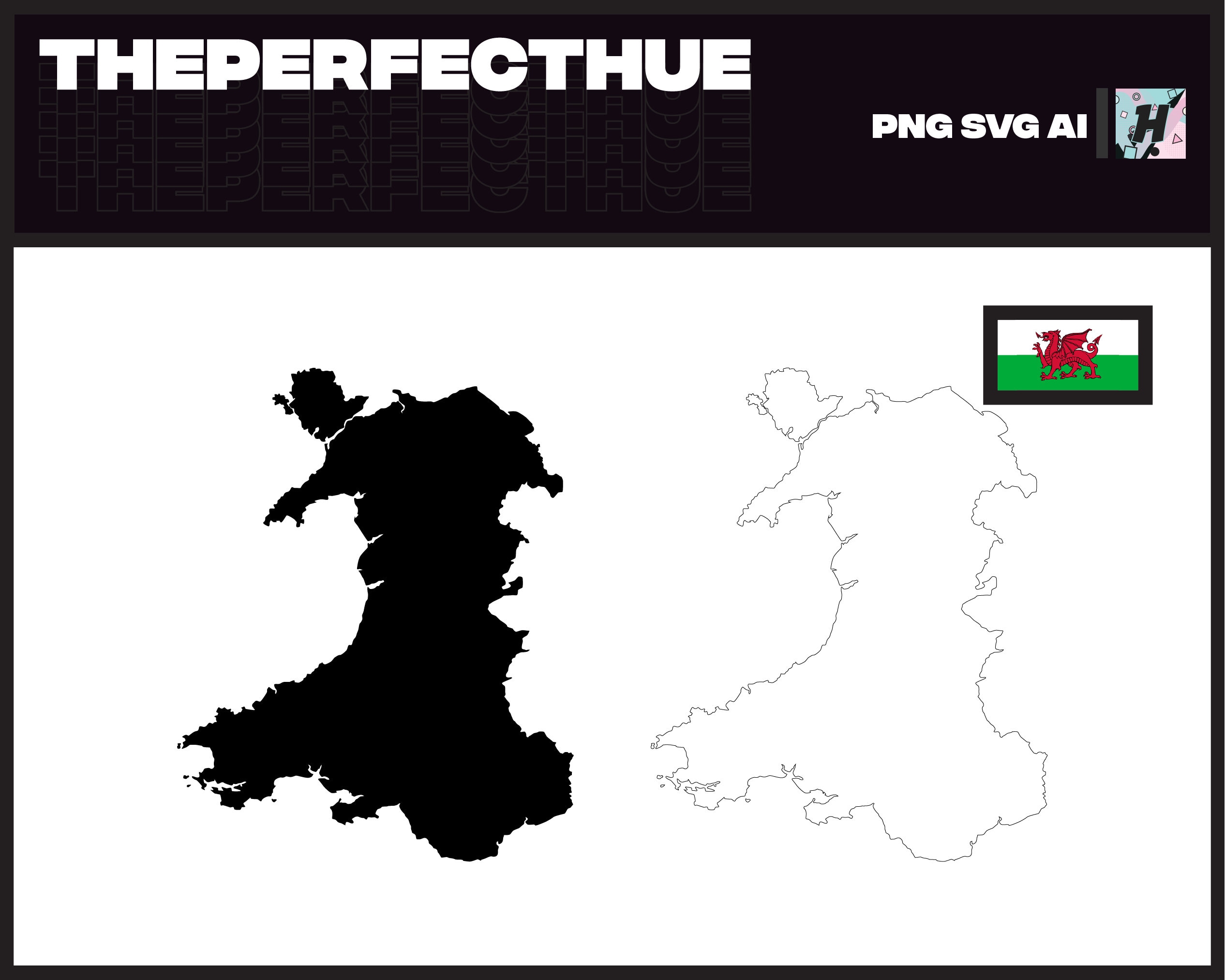 Map of Wales Silhouette and Outline Vector, Wales Svg, Black and White ...