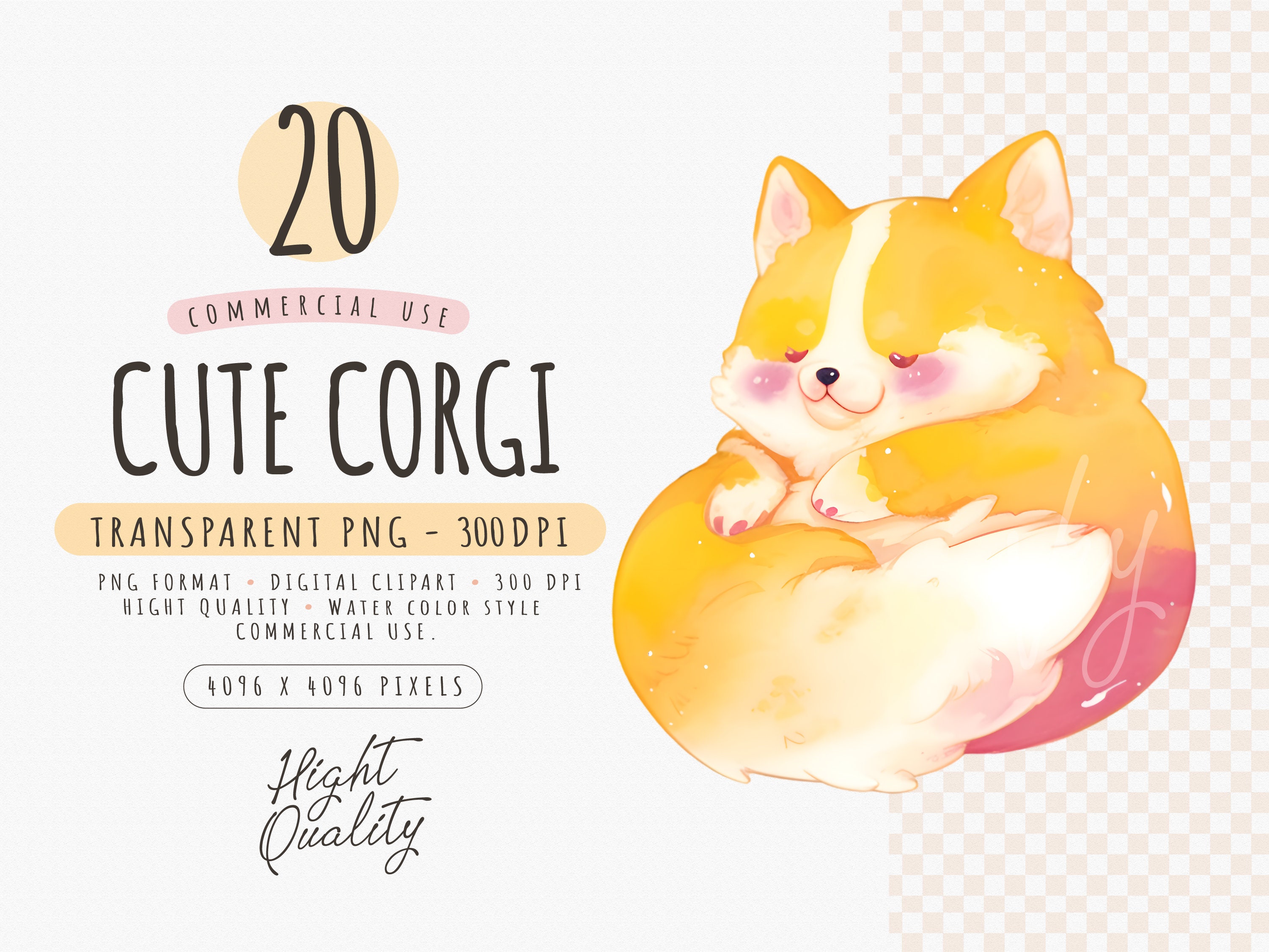 20 Cute Corgi Dog Cilpart,dog Watercolor Clipart PNG Bundle,corgi ...