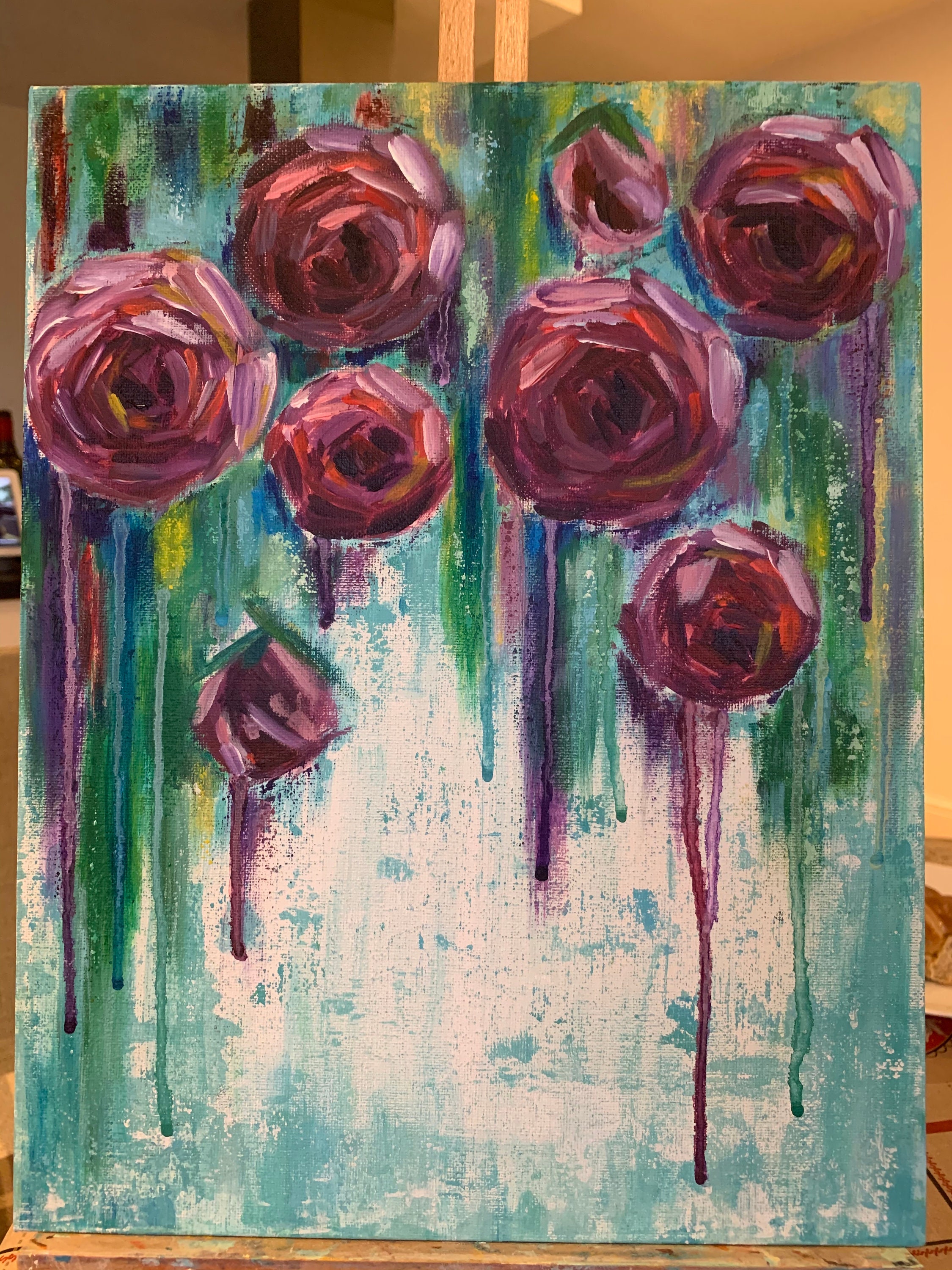 Abstract roses in contemporary style. Acrylic painting on | Etsy