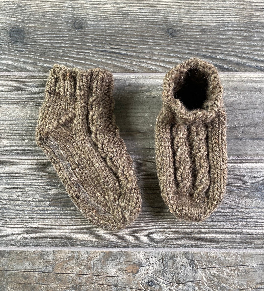 Women's Hand Knit Chunky Cable Slippers With Grippers -- Pinecone Color ...