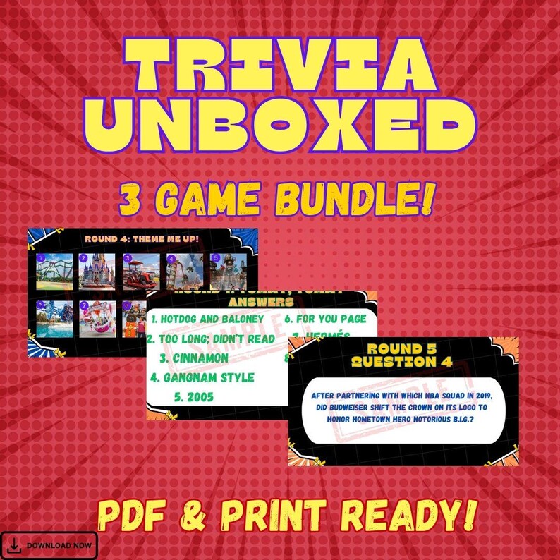 Printable Trivia Game Night Bundle: Fun Team Quiz (PDF Download) - Etsy