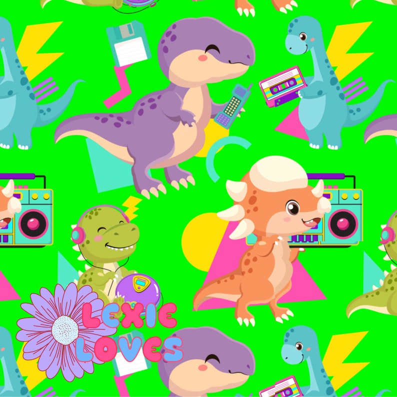 Retro Dinosaurs Nineties Dinos 90s Seamless Design Fabric Digital Paper ...