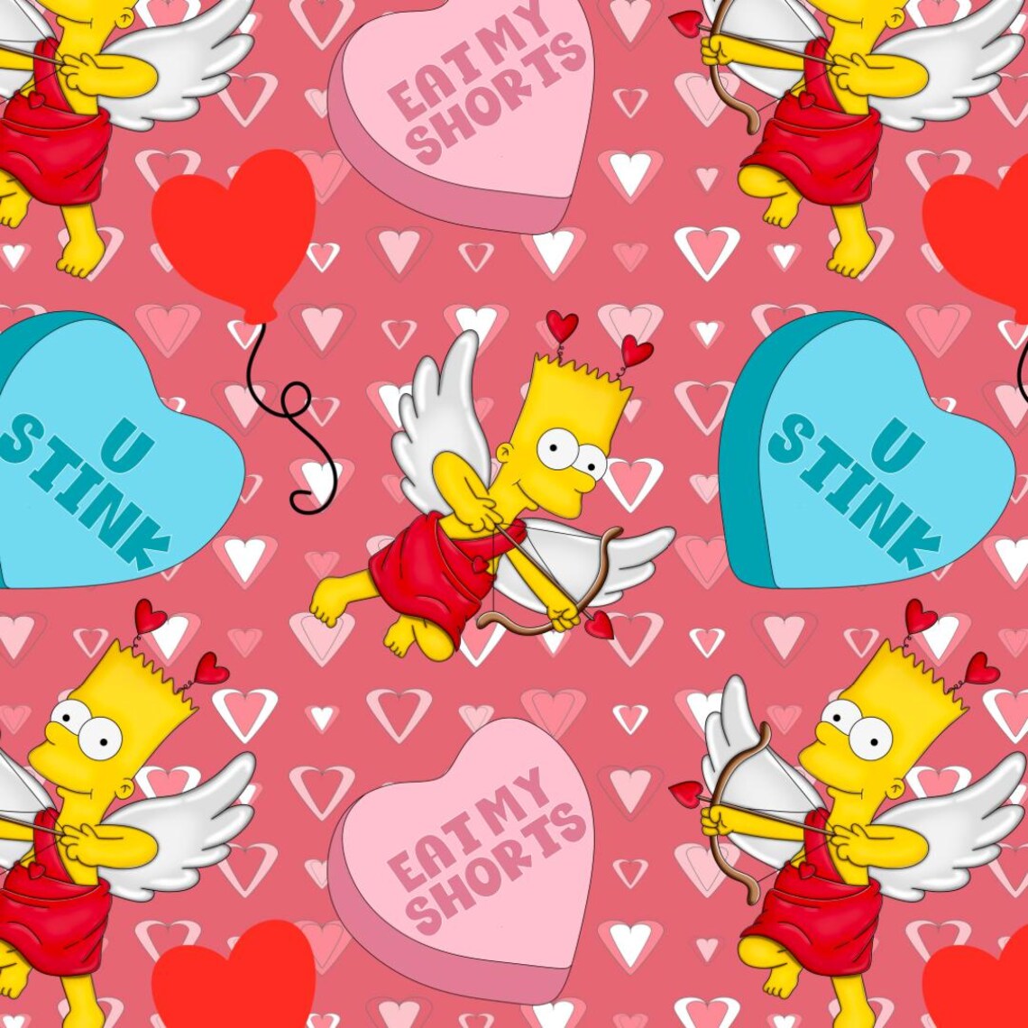 Simpsons Valentines Dark Pink Seamless Design Fabric Digital Paper - Etsy