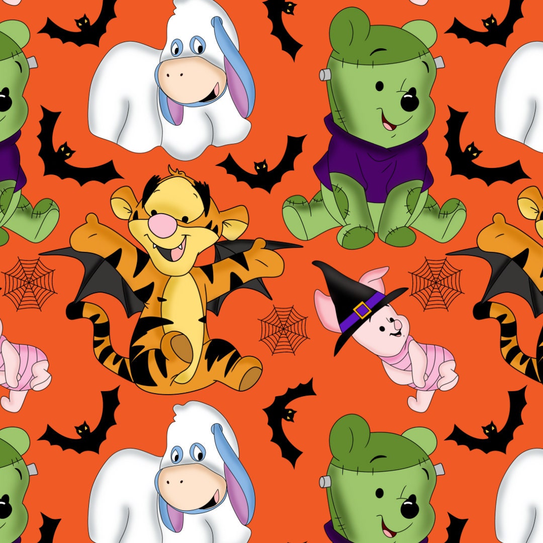 Winnie the Pooh Halloween Tigger Eeyore Piglet Seamless Design Fabric ...