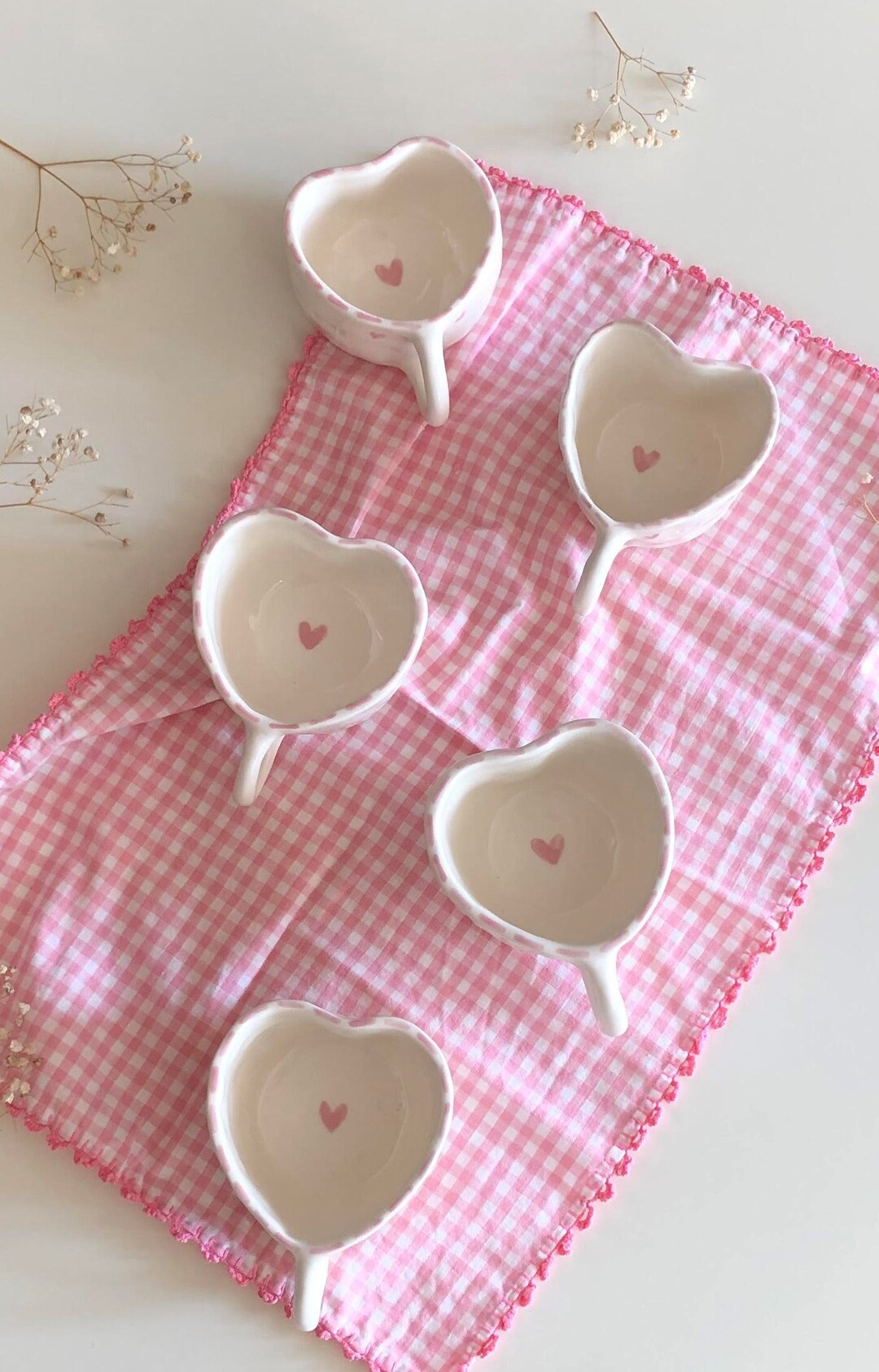 Handmade Ceramic Pink Heart Shaped Coffee Mug Pottery Coffee Mug Cup ...