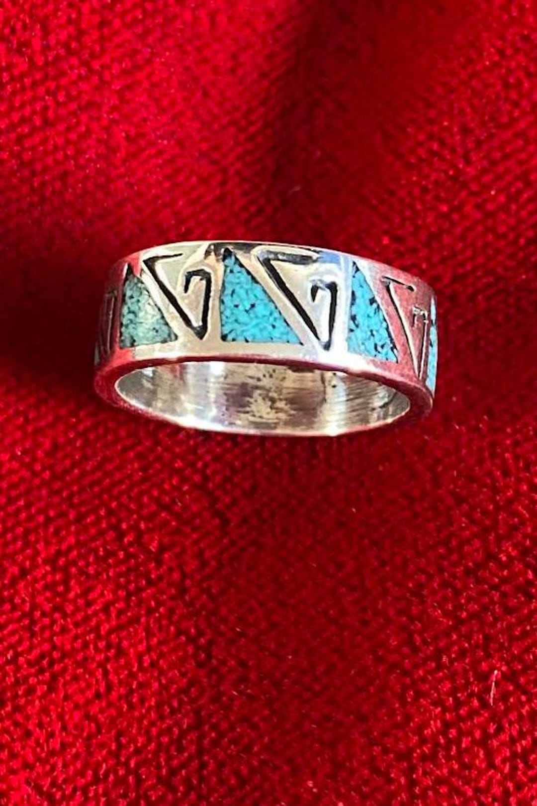 Zuni Turquoise Chip Inlay Ring - Etsy