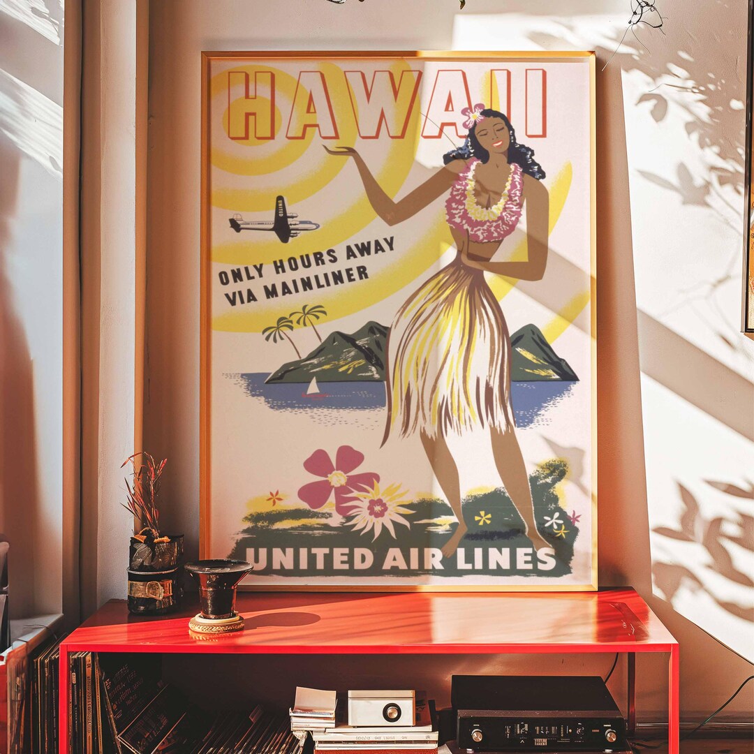 Hawaii Vintage Travel Poster Mid-century Aviation Art Retro Hawaiian ...