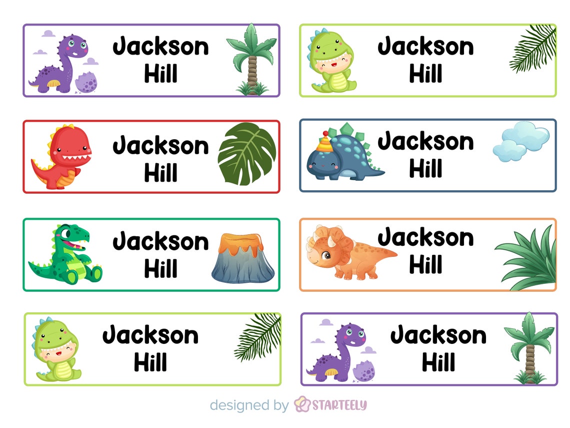128 Name Labels School Dinosaur Label Waterproof Label Daycare | Etsy