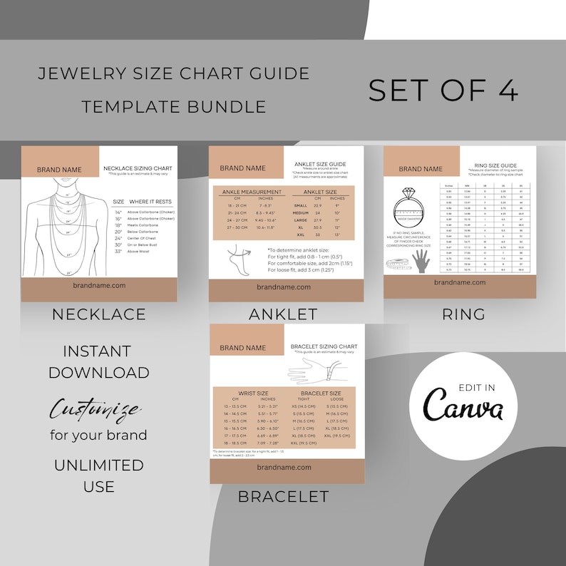 Necklace Chain Size Guide Necklace Chain Template Custom Canva Template ...