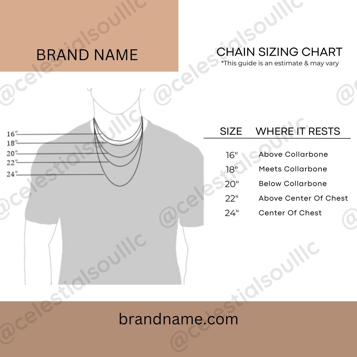 Mens Necklace Chain Size Guide Necklace Chain Template Custom Canva ...