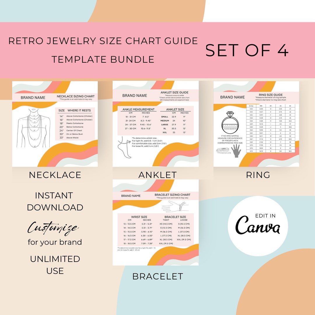 Retro Necklace Size Chart Template Canva Editable Jewelry Size Guide ...