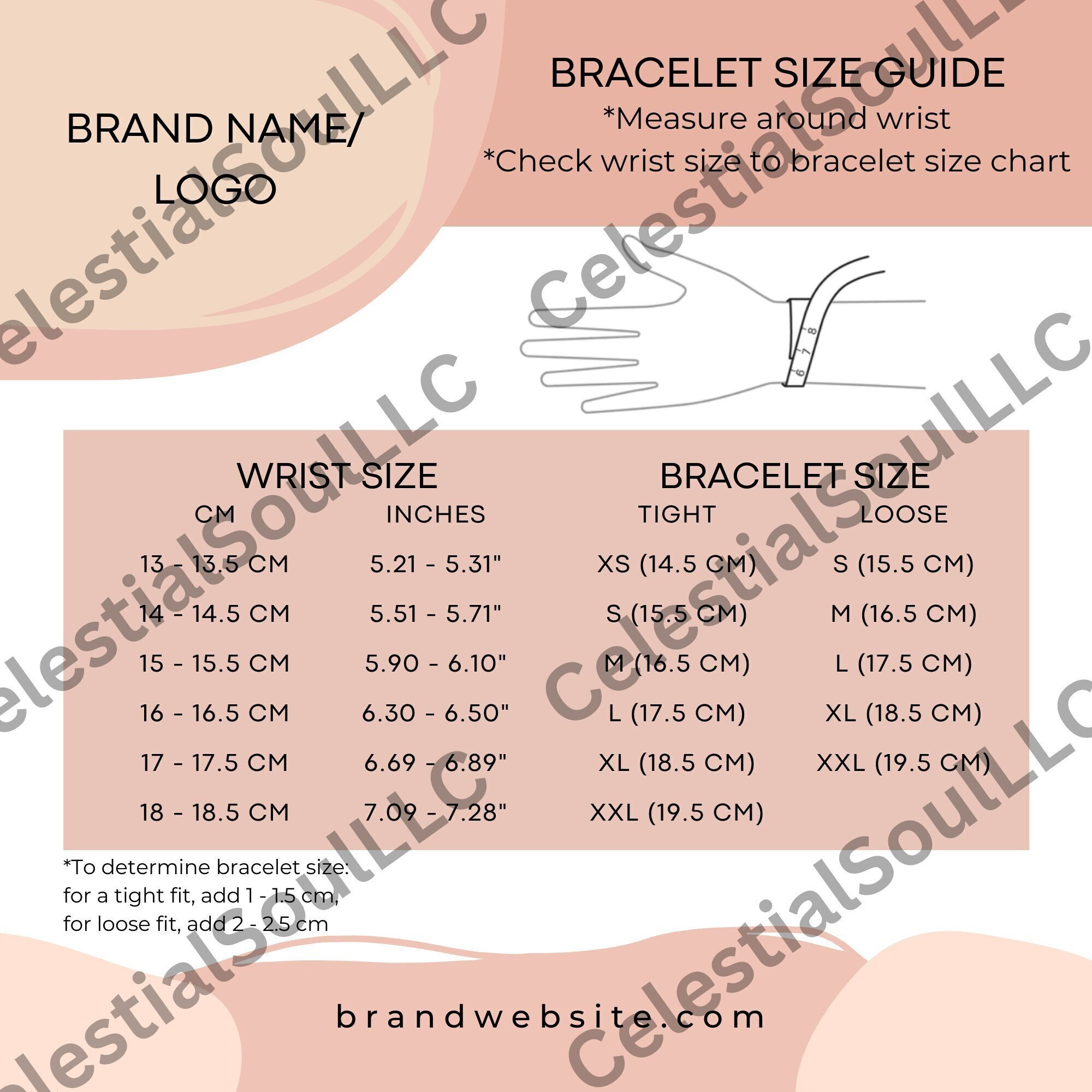 Bracelet Size Guide Necklace Bracelet Template Custom Canva Template ...