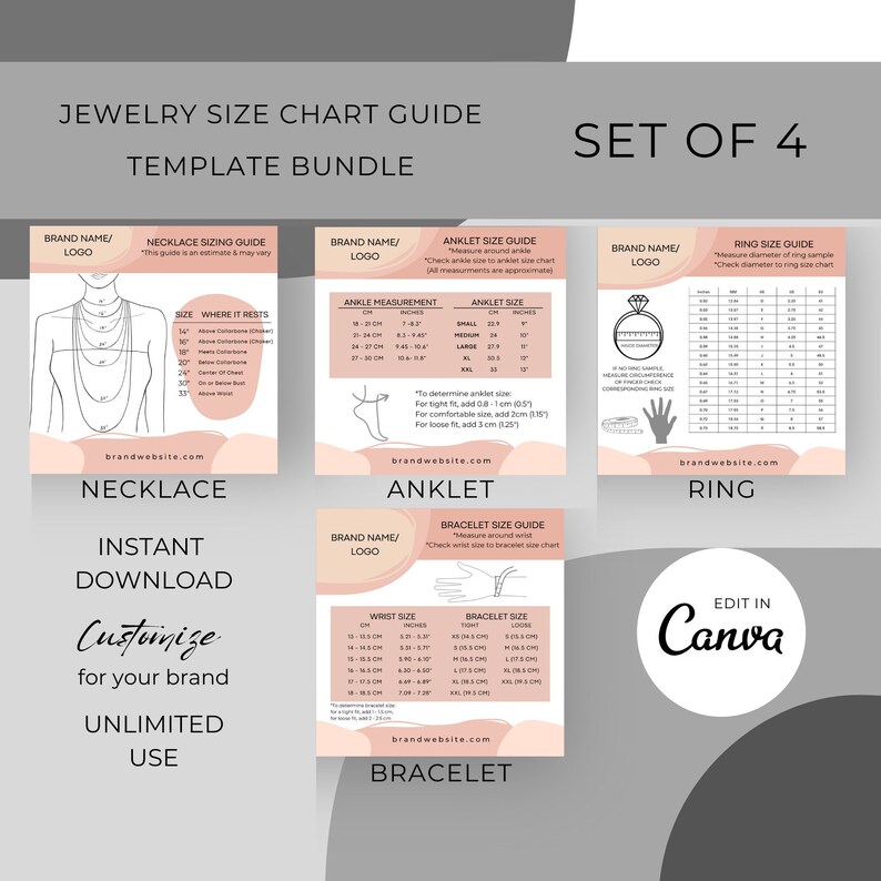 Necklace Chain Size Guide Necklace Chain Template Custom Canva Template ...