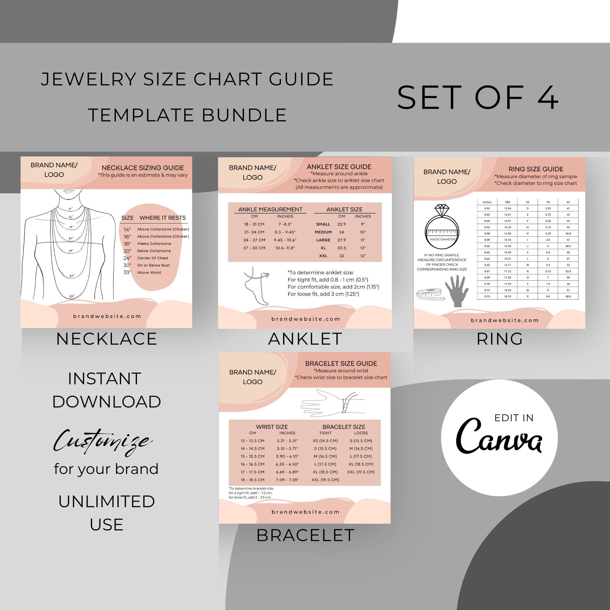 Necklace Chain Size Guide Necklace Chain Template Custom Canva Template ...