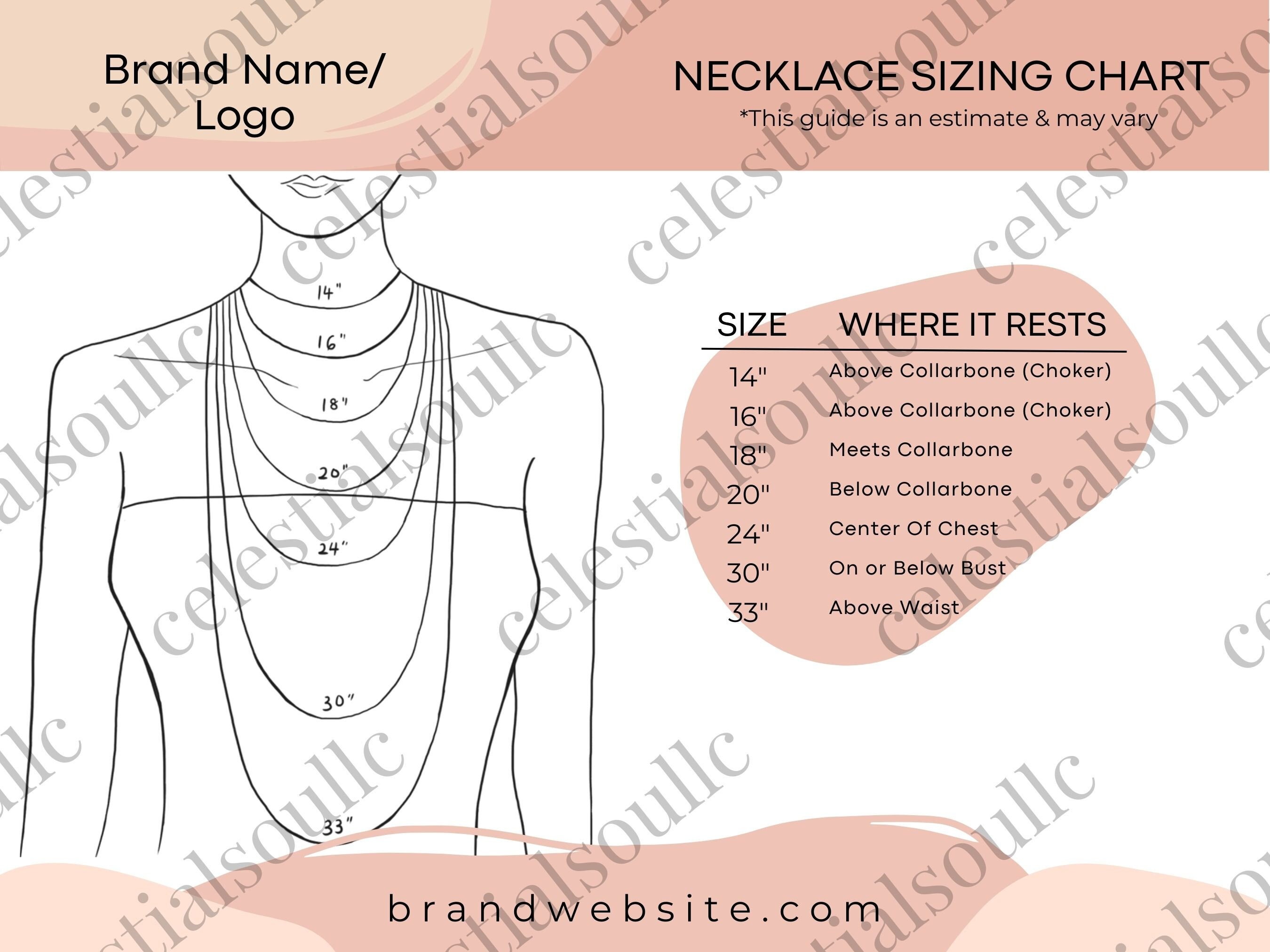 Necklace Chain Size Guide Necklace Chain Template Custom Canva Template ...