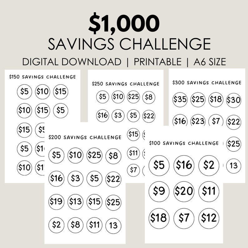 1,000 Savings Challenge Bundle | Printable Savings Challenges - Etsy
