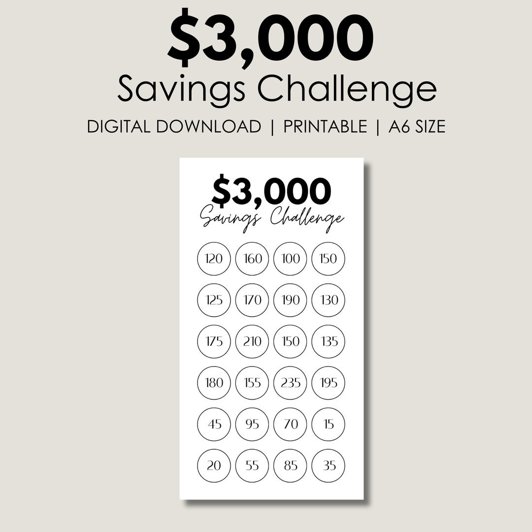 3,000 Savings Challenge | Printable Savings Challenge - Etsy