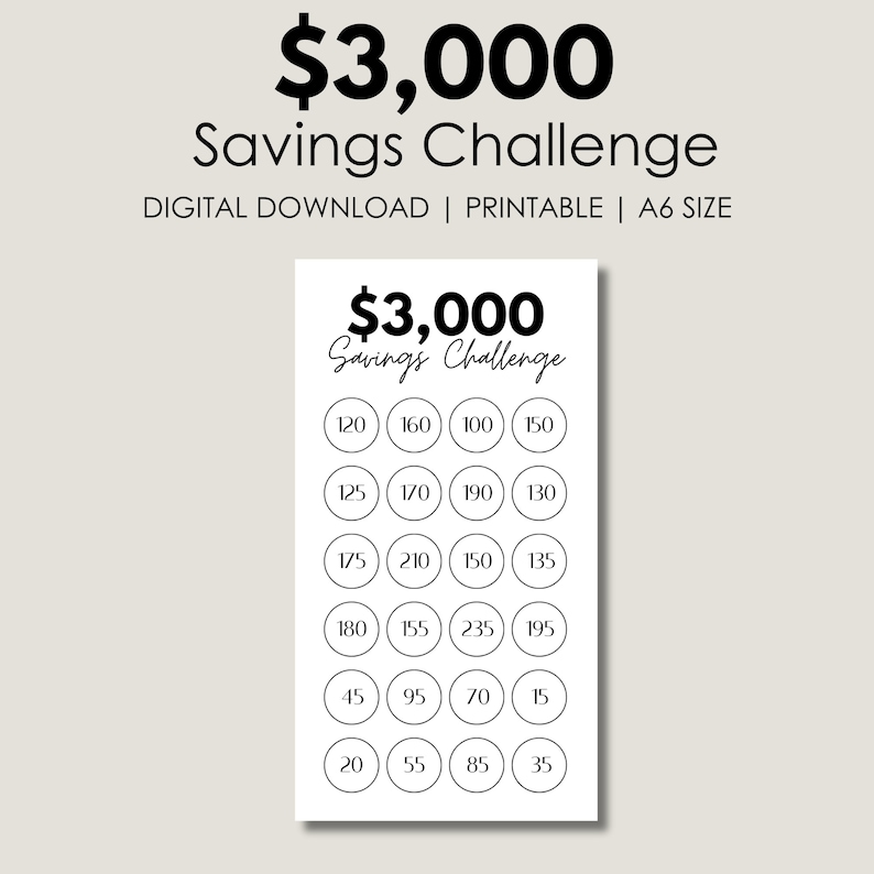 3,000 Savings Challenge | Printable Savings Challenge - Etsy