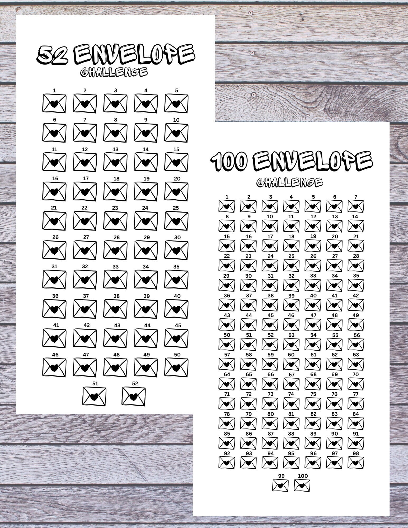 52 & 100 Envelope Challenge Printable Challenge - Etsy