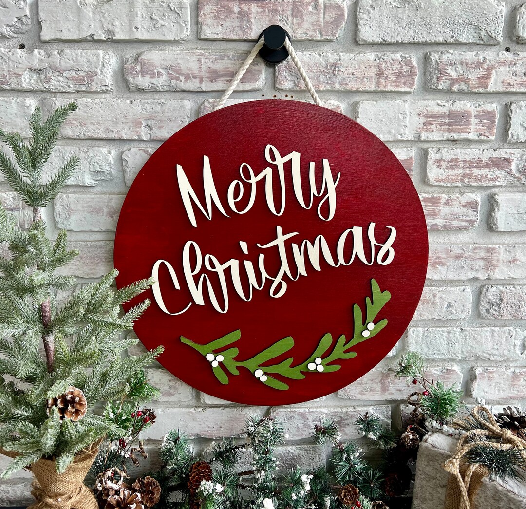 Merry Christmas With Mistletoe Round Christmas Hanger for - Etsy
