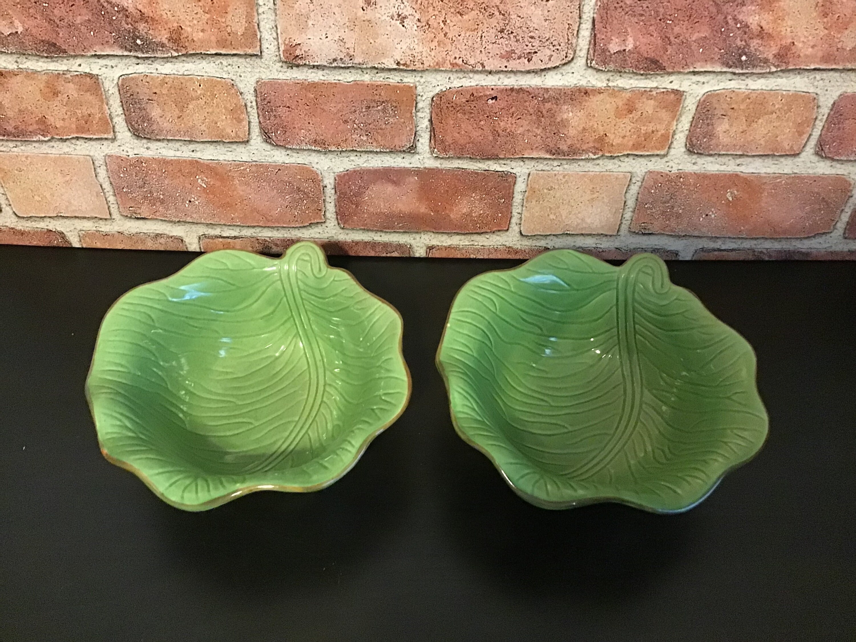 WCL Vintage Cabbage Leaf Ceramic Bowls With Brown Trim Serving Bowls ...