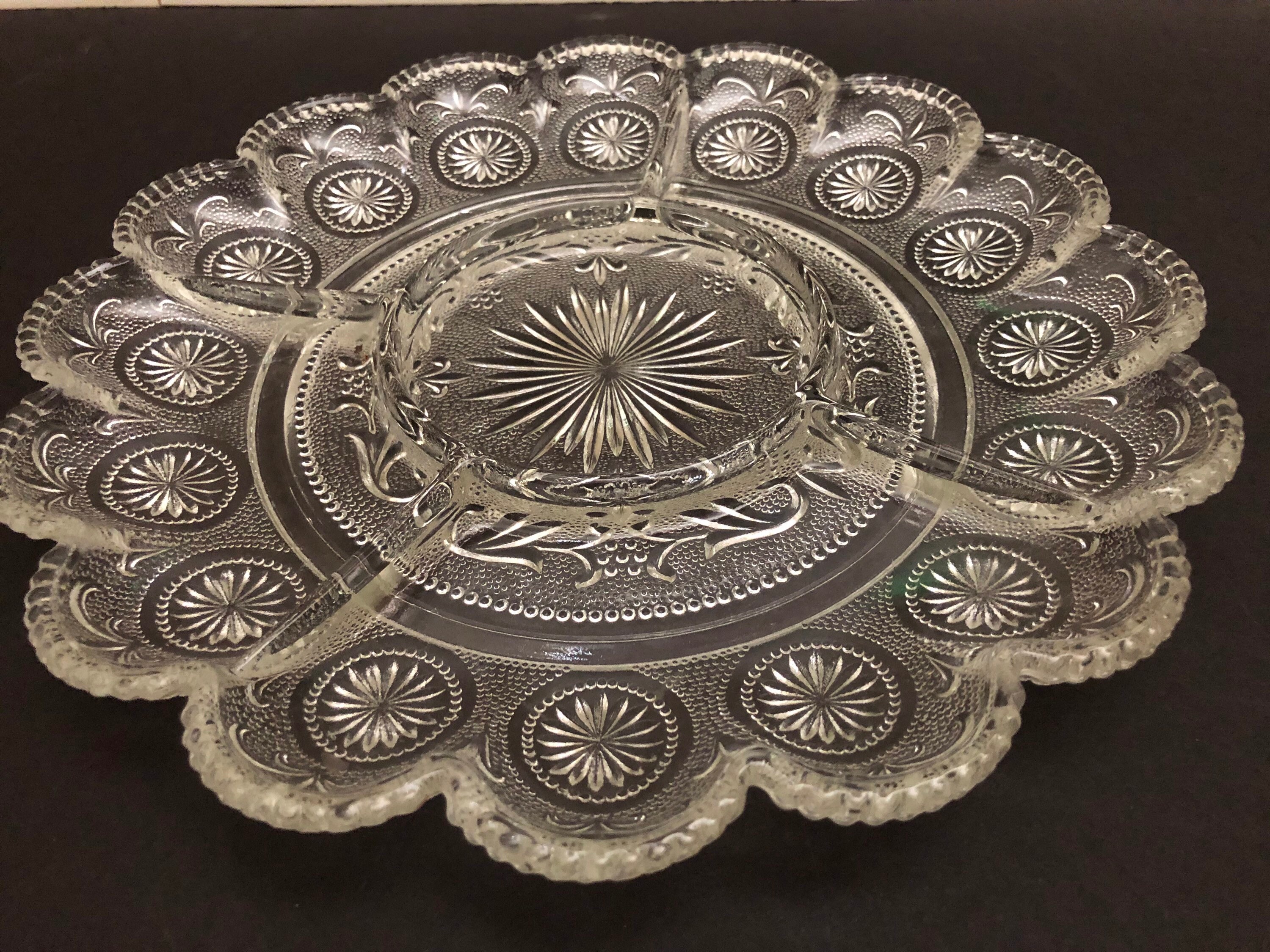 Vintage Relish Tray Glass Round 5 Section Divided Deviled Egg Dish - Etsy