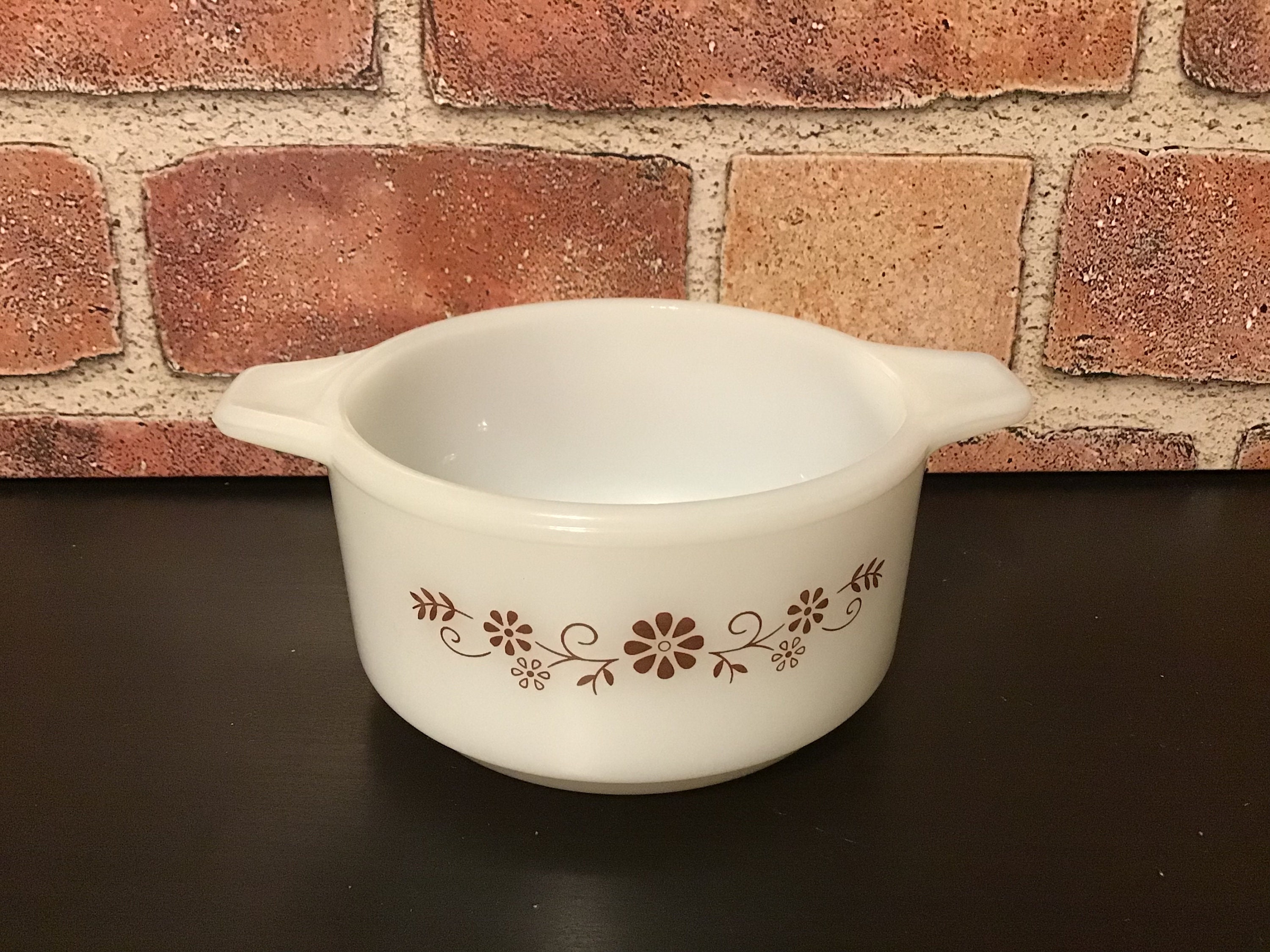 Dynaware Pyr-o-rey Ovenware Brown Daisy Milk Glass Mini Casserole ...