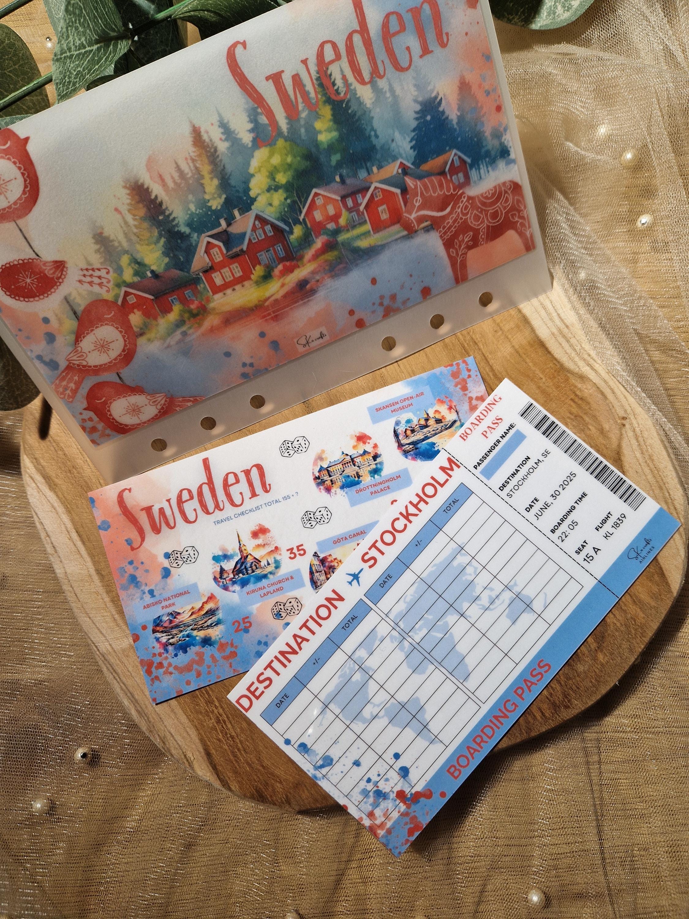 Sweden Travel Savings Set: A6 Vellum Cash Stuffing Envelope, Boarding ...